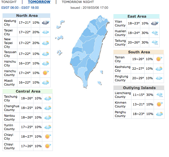 Forecast – Low temperatures around Taiwan later this week, warmer ...